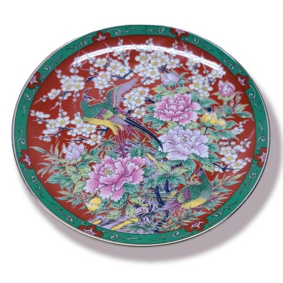 Dining | Red And Green Japanese Plate With Peacock Vintage 625 Diameter ...